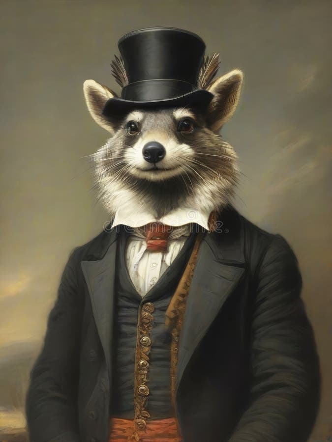 Anthropomorphic Animal Portrait in Vintage Style Stock Illustration ...