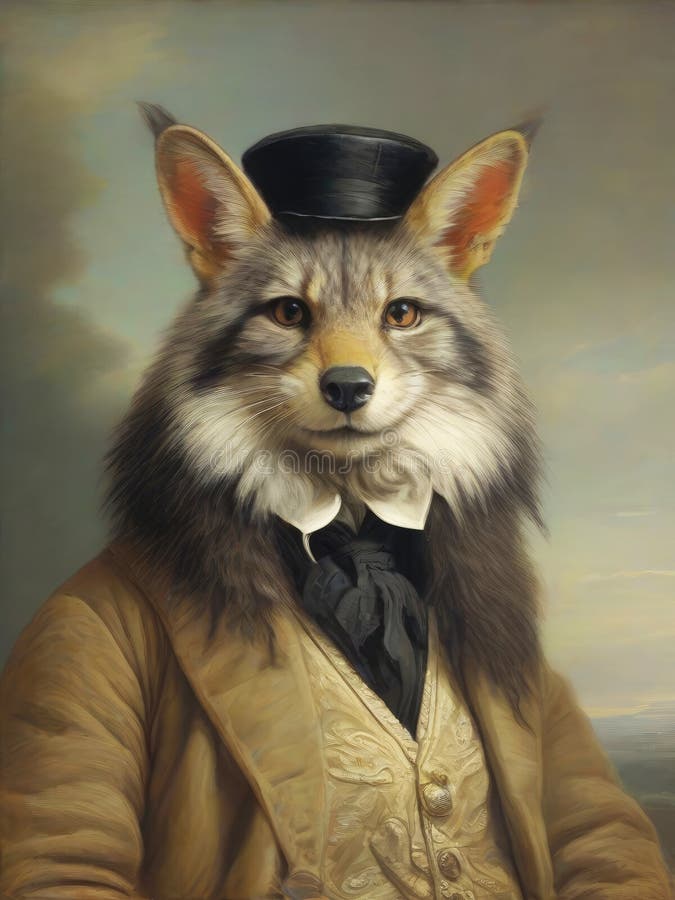 Anthropomorphic Animal Portrait in Vintage Style Stock Illustration ...