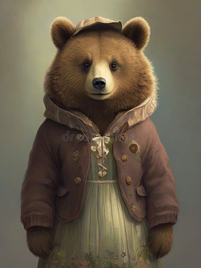 Anthropomorphic Animal Portrait in Vintage Style Stock Illustration ...