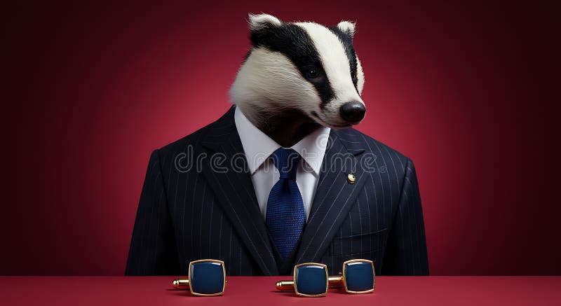 An Anthropomorphic Badger Head Wearing Formal Suit and Cufflinks ...