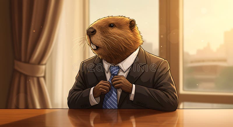 Anthropomorphic Beaver in a Business Suit at a Desk - Generated Using ...