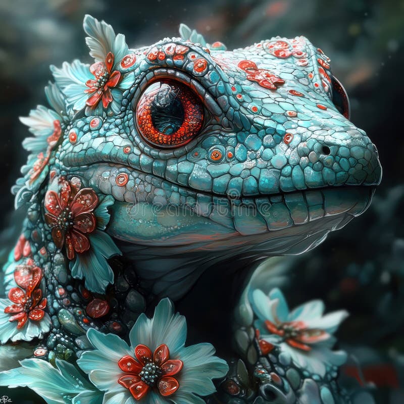 An Anthropomorphic Blue Lizard Character with Two Sets of Red Eye ...