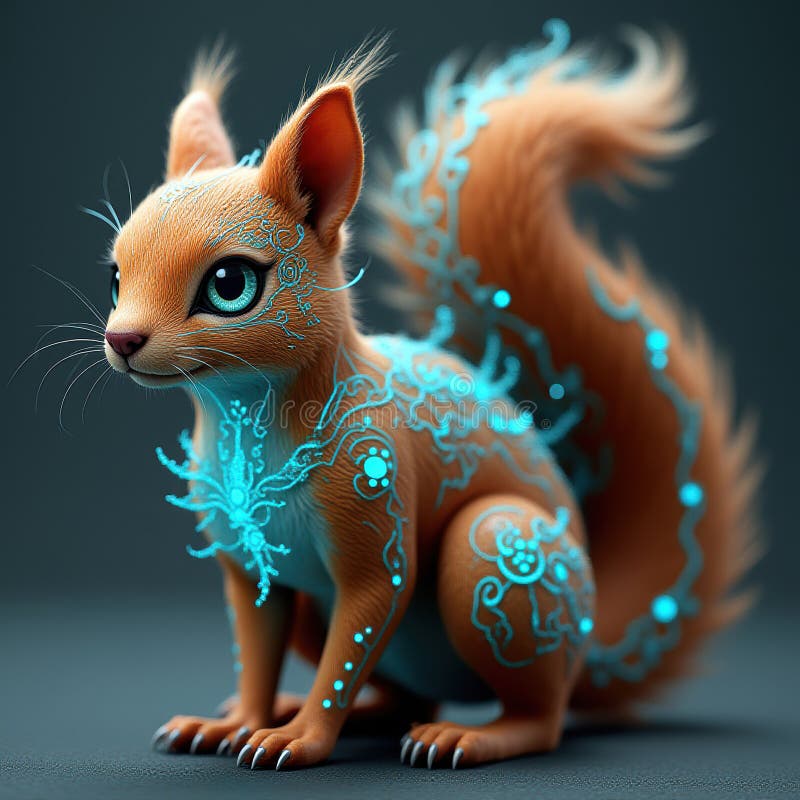 Anthropomorphic Blue-patterned Squirrel, Profile Pose, Light Brown Fur ...