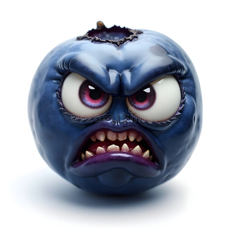 Angry Blueberry Face - Furious Fruit Character with Gritted Teeth Stock ...