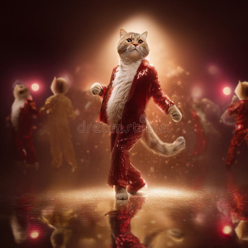 Anthropomorphic Cat Dancing on Stage Wearing a Red Suit Stock Image ...