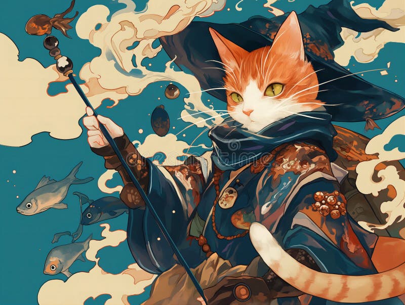 Anthropomorphic Cat Wizard Casting Spells Stock Illustration ...