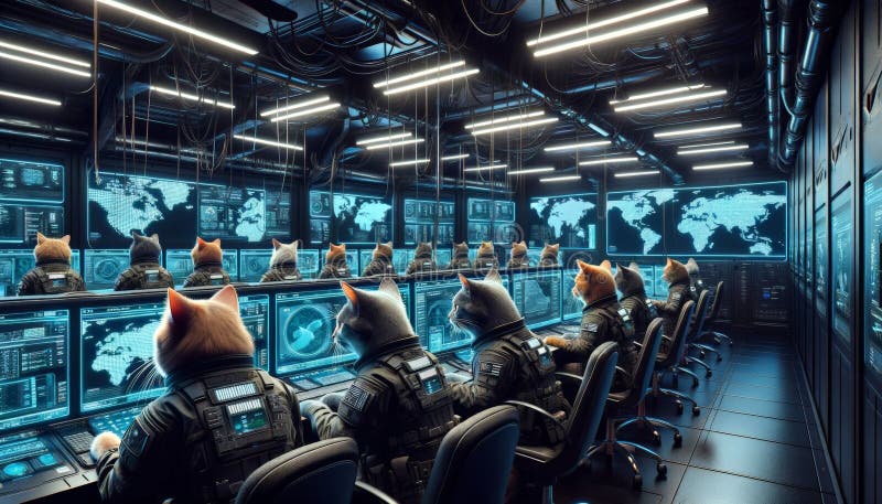 Cats in Control Room Monitoring Global Operations, Generative AI ...