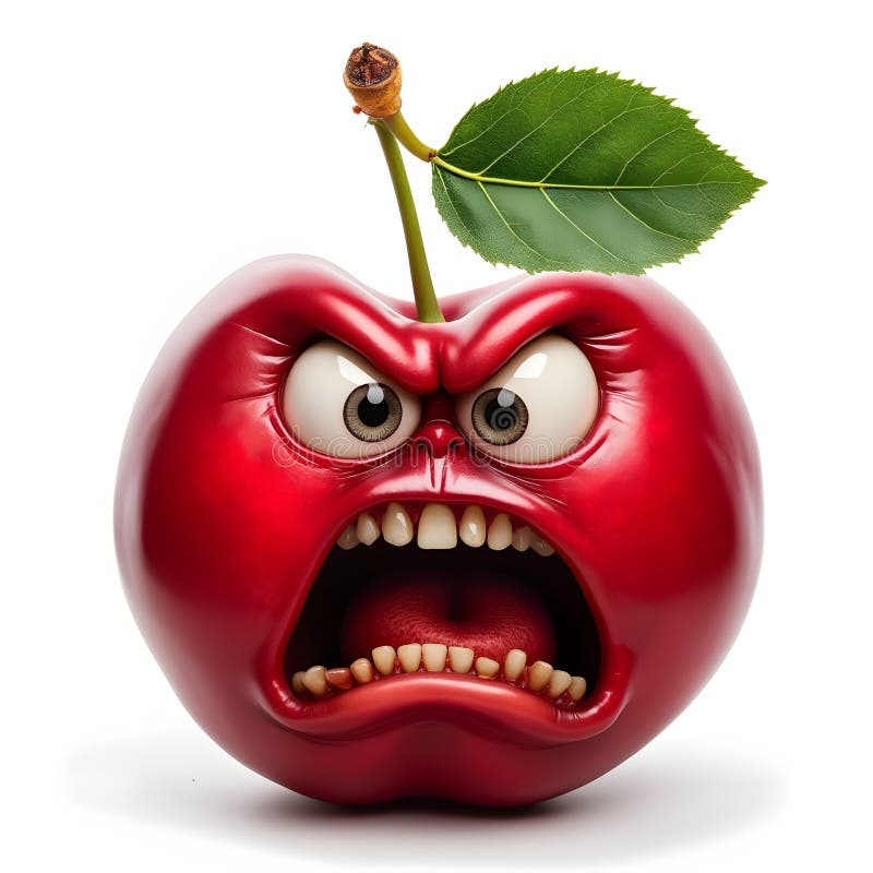 Angry Red Cherry Fruit Character with Furious Face and Screaming Mouth ...