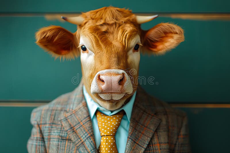 Anthropomorphic Cow Dressed in a Plaid Suit and Tie. Stock Illustration ...