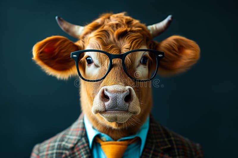 Anthropomorphic Cow Dressed in a Plaid Suit and Tie. Stock Image ...