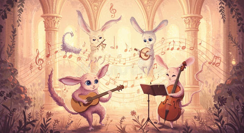 Anthropomorphic Creatures with Large Ears and Fluffy Tails Play Various ...