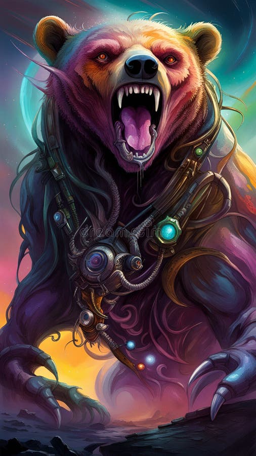 Anthropomorphic Cyborg Bear Exploring an Alien Planet, Sci-fi Scenery ...