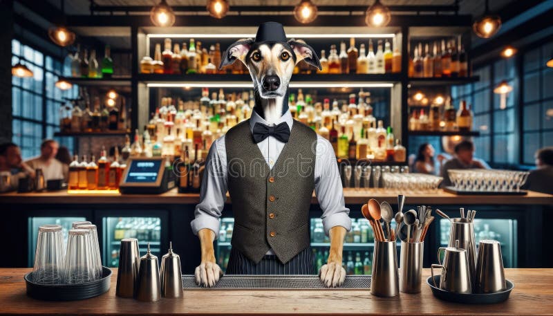 Anthropomorphic Dog Bartender Stock Photo - Image of humor, costume ...