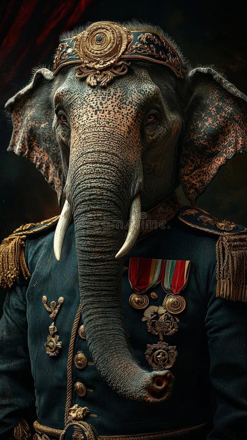 Anthropomorphic Elephant Officer in Decorated Uniform Stock Image ...