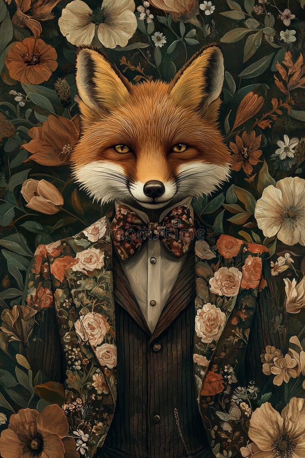 An Anthropomorphic Fox Attired in a Classy, Retro Suit Decorated with ...