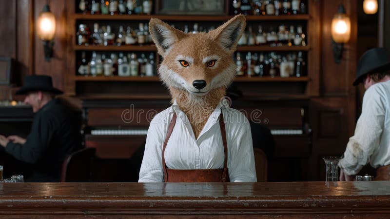 Anthropomorphic Fox Bartender in Vintage Bar Setting Stock Illustration ...