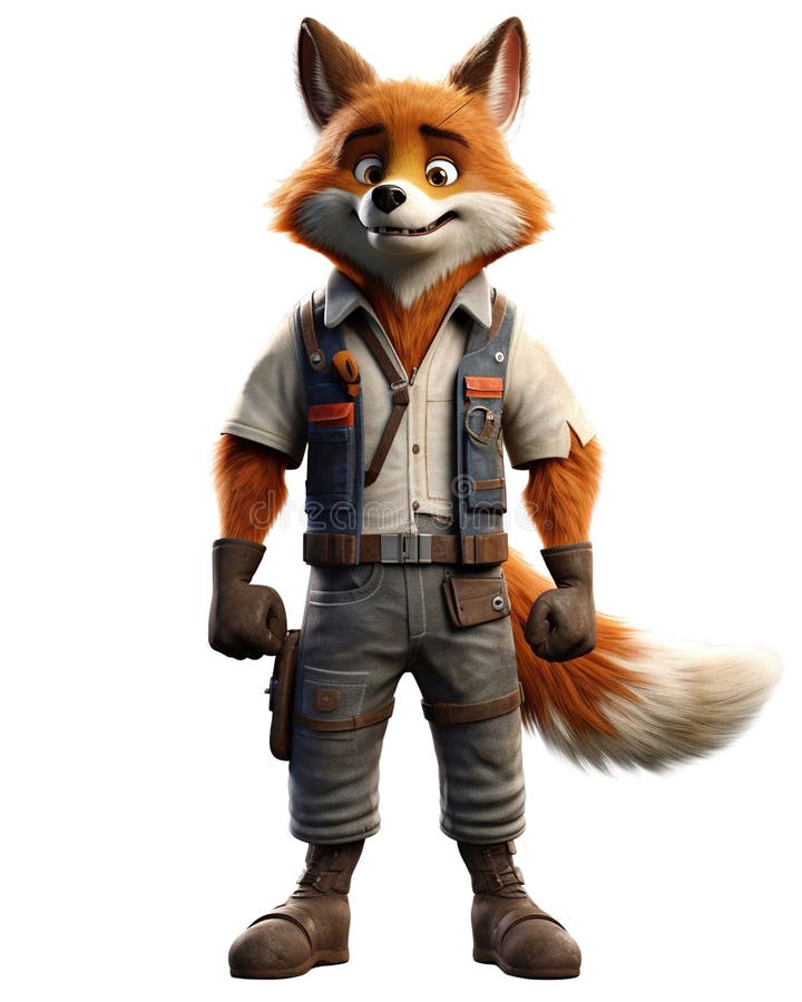 An Anthropomorphic Fox in a Blue Work Suit with a Tool on the Belt and ...