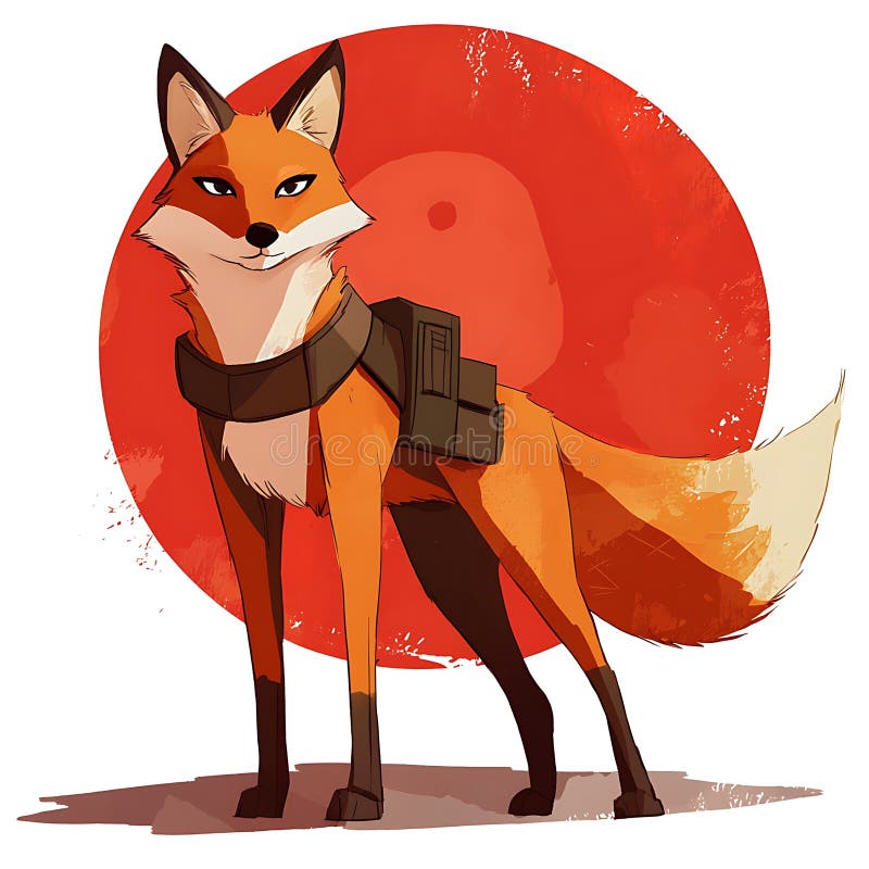 Anthropomorphic Fox Explorer with Backpack and Red Circle Background ...