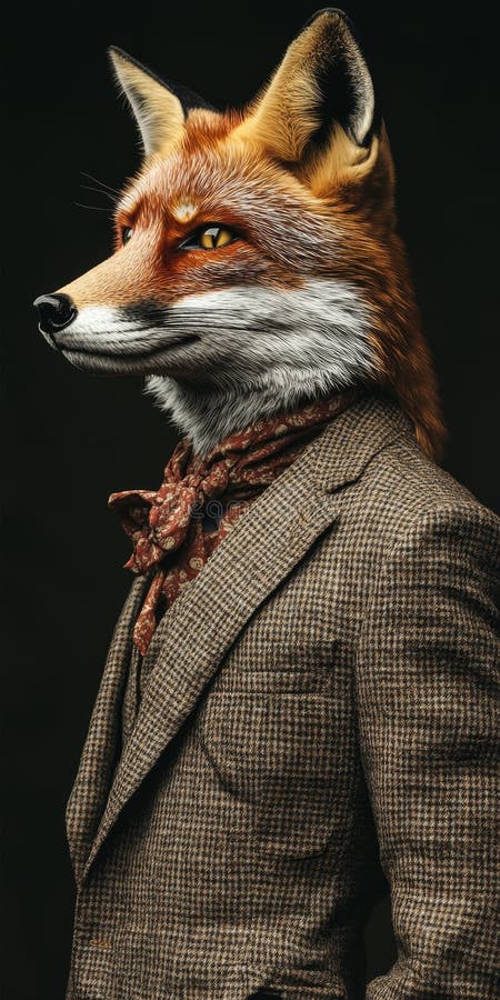 Anthropomorphic Fox in Profile, Blending Animal and Human, Striking ...