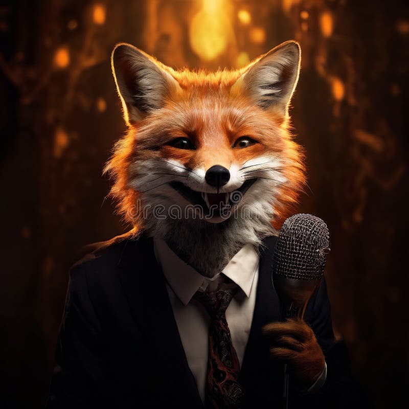 Anthropomorphic Fox in Suit Holding a Microphone Stock Photo - Image of ...