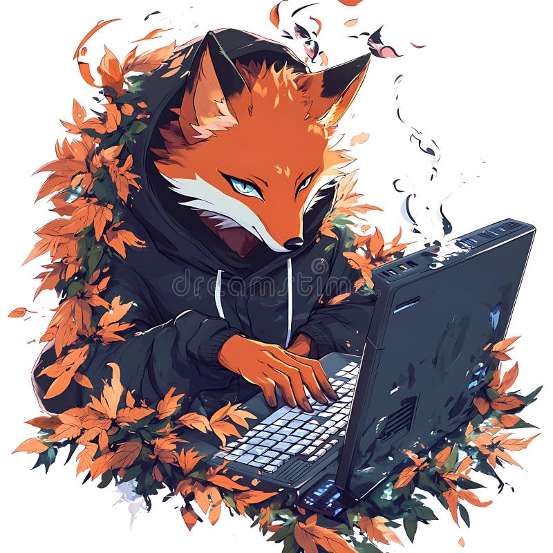Anthropomorphic Fox Using Laptop in a Natural Setting Stock ...