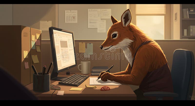 Anthropomorphic Fox Working in an Office Setting - Generated Using Ai ...