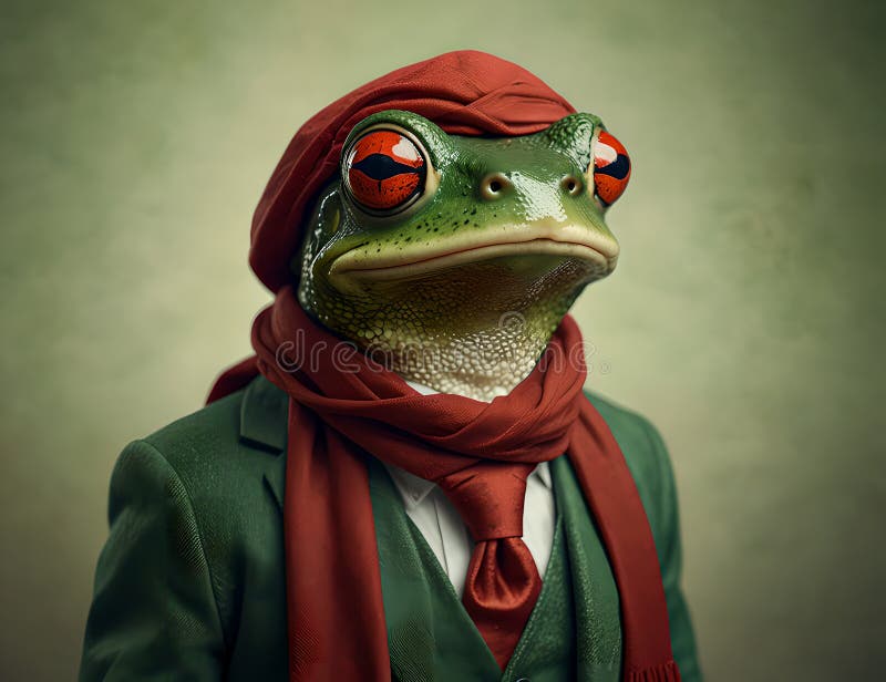 Anthropomorphic Green Frog Dressed in a Suit and Red Tie. Generative AI ...
