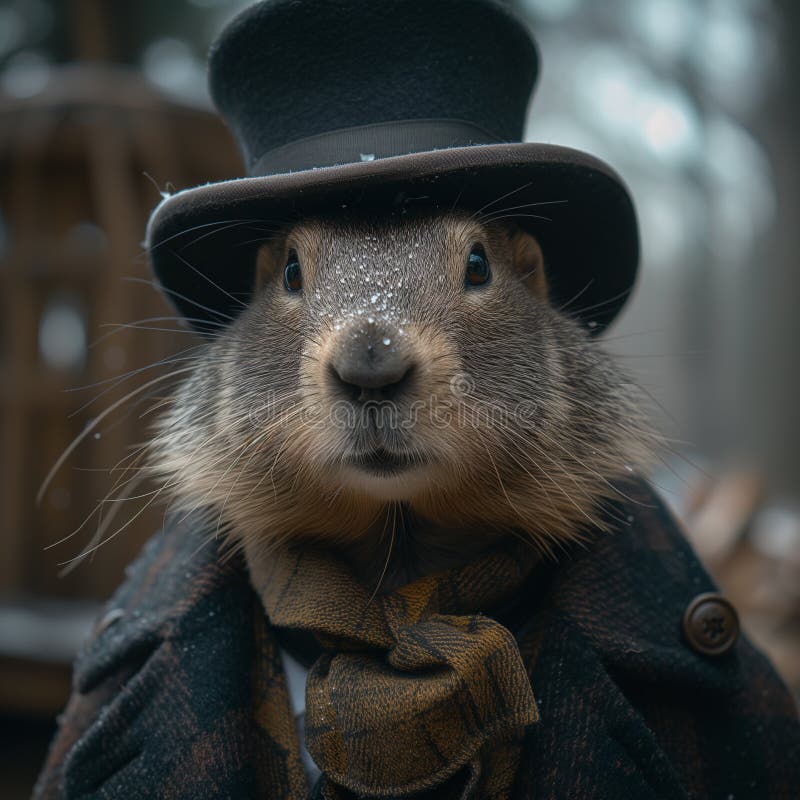 Anthropomorphic Groundhog Dressed in Victorian Attire, Complete with a ...