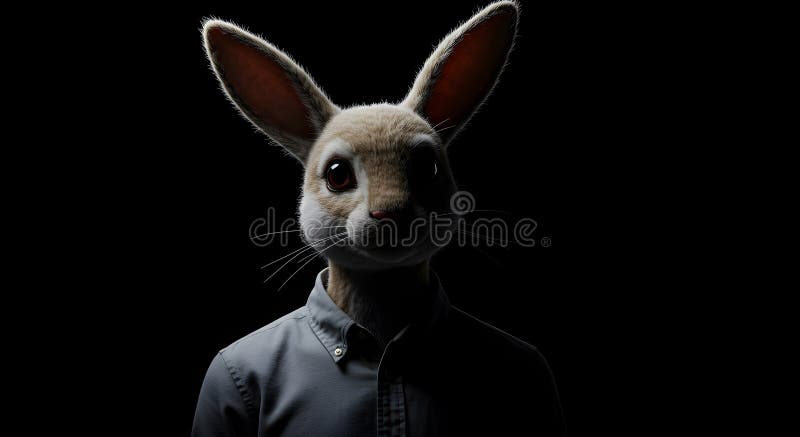 Anthropomorphic Hare in Dim Light, Wearing Shirt, Isolated on Black ...