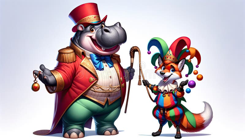 An Anthropomorphic Hippo As a Circus Ringmaster and a Fox As a Medieval ...