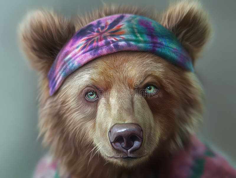 An Anthropomorphic Hippy Bear Wearing Tie Dye Headband Stock Illustration - Illustration of face ...