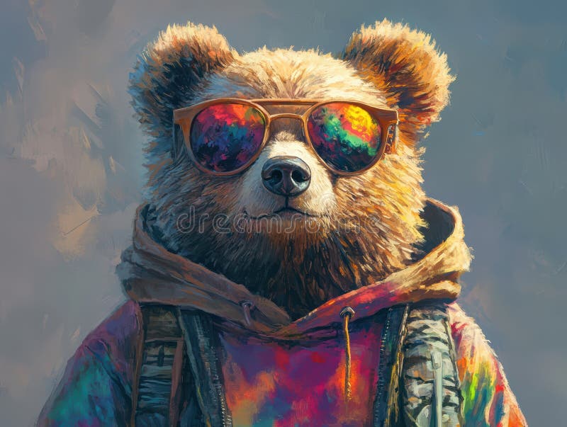 An Anthropomorphic Hippy Bear Wearing Tie Dye with Sunglasses Stock Illustration - Illustration ...