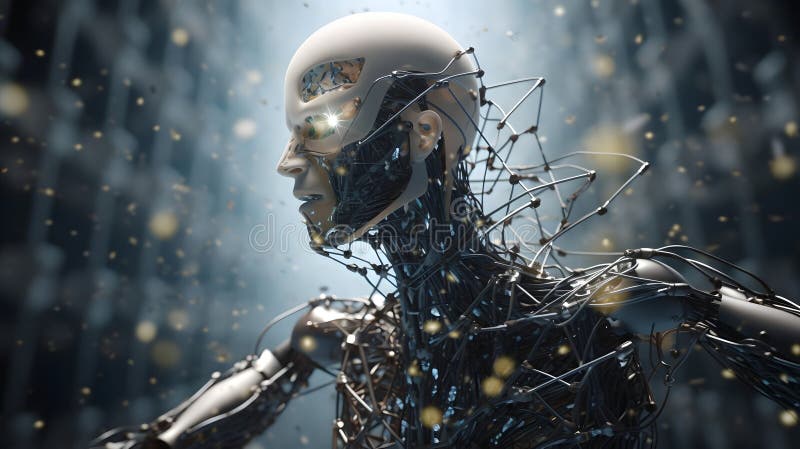 Anthropomorphic Humanoid Robot Head Portrait on Blurry Perspective ...