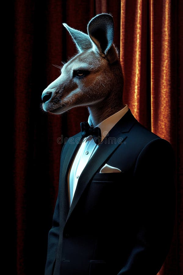 Anthropomorphic Kangaroo in a Suit, Blending Animal and Human Traits on ...