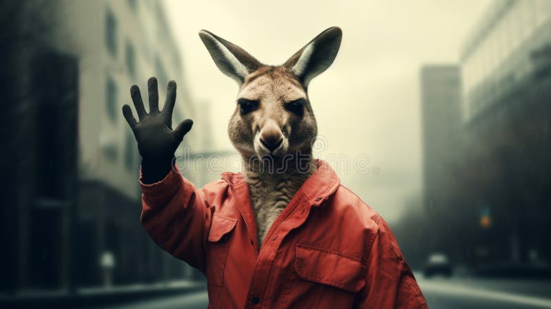 Anthropomorphic Kangaroo in Urban Setting Wearing Work Jacket Stock ...