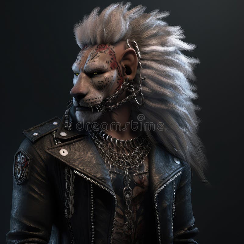 Anthropomorphic Lion Rocker with Mohawk. Generative AI Stock ...
