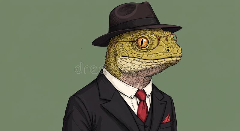 Anthropomorphic Lizard Dressed in a Formal Outfit, Including a Black ...