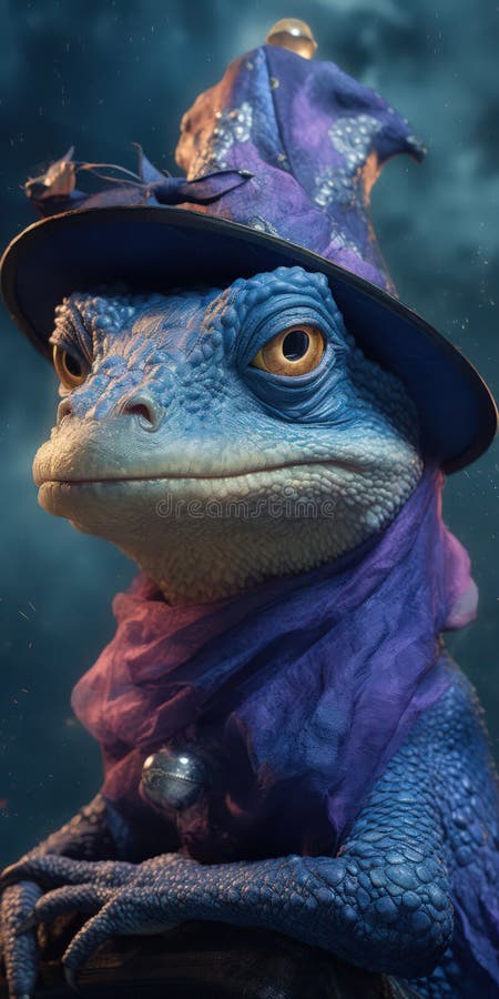 Anthropomorphic Lizard Wizard in Disguise: Concept Art Portrait. Stock ...