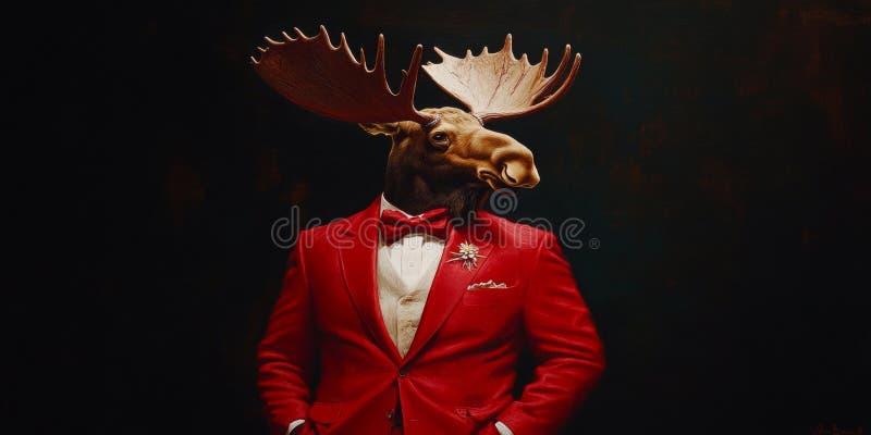 Anthropomorphic Moose in a Red Suit, Blending Animal and Human Traits ...