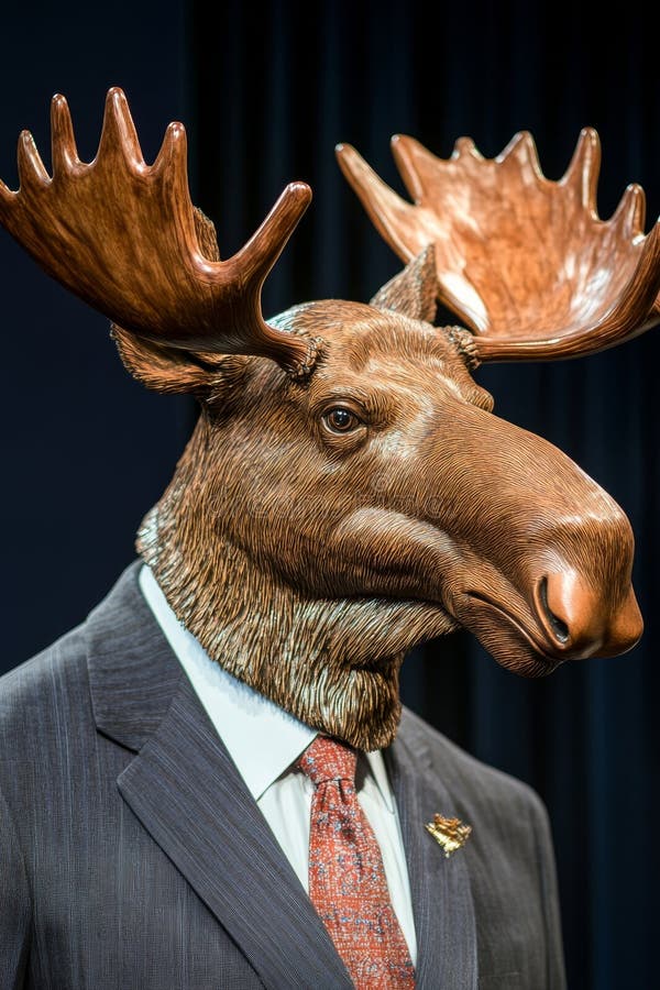 Anthropomorphic Moose in Suit, Profile View on Dark Background. Animal ...