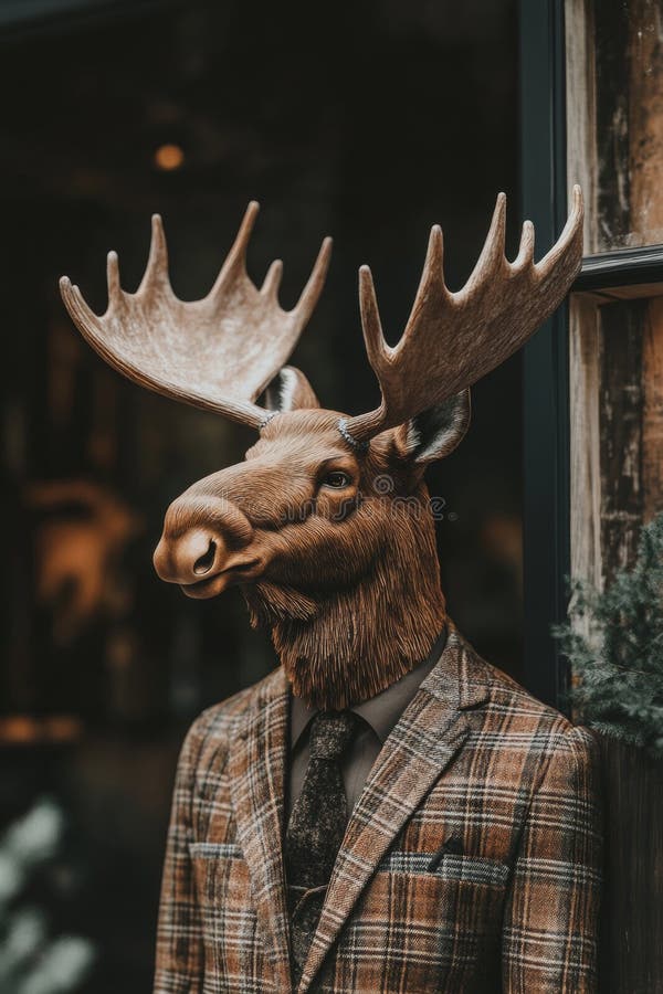 Anthropomorphic Moose in a Suit, Studio Portrait with Dark Background ...