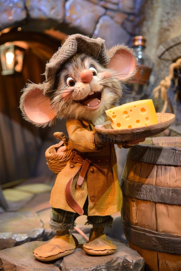 Anthropomorphic Mouse in Classic Attire Smokes by Cheese Plate in Old ...