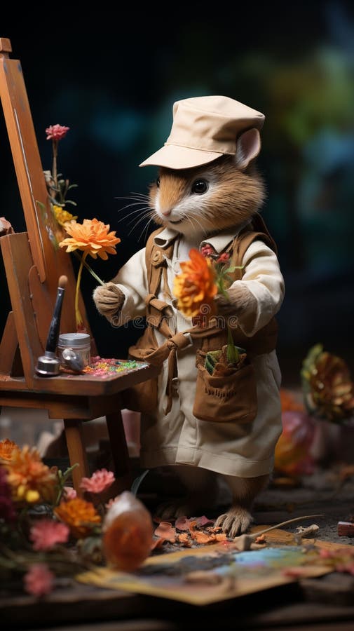 Anthropomorphic Mouse Dressed As Mouse in Front of a Painting ...