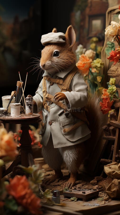 Anthropomorphic Mouse Holding Paintbrush. Generative AI Stock Image ...