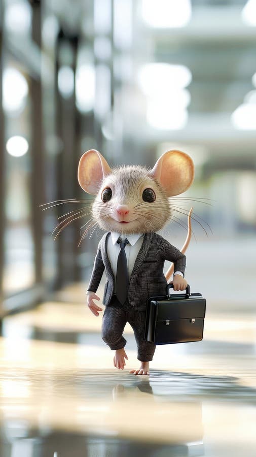 An Anthropomorphic Mouse in a Sharp Suit Walks through a Glass Office ...