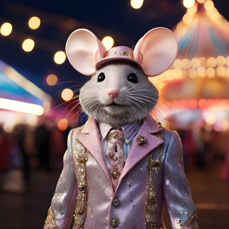 Anthropomorphic Mouse in a Suit at the Carnival Night - Pastel Colors ...