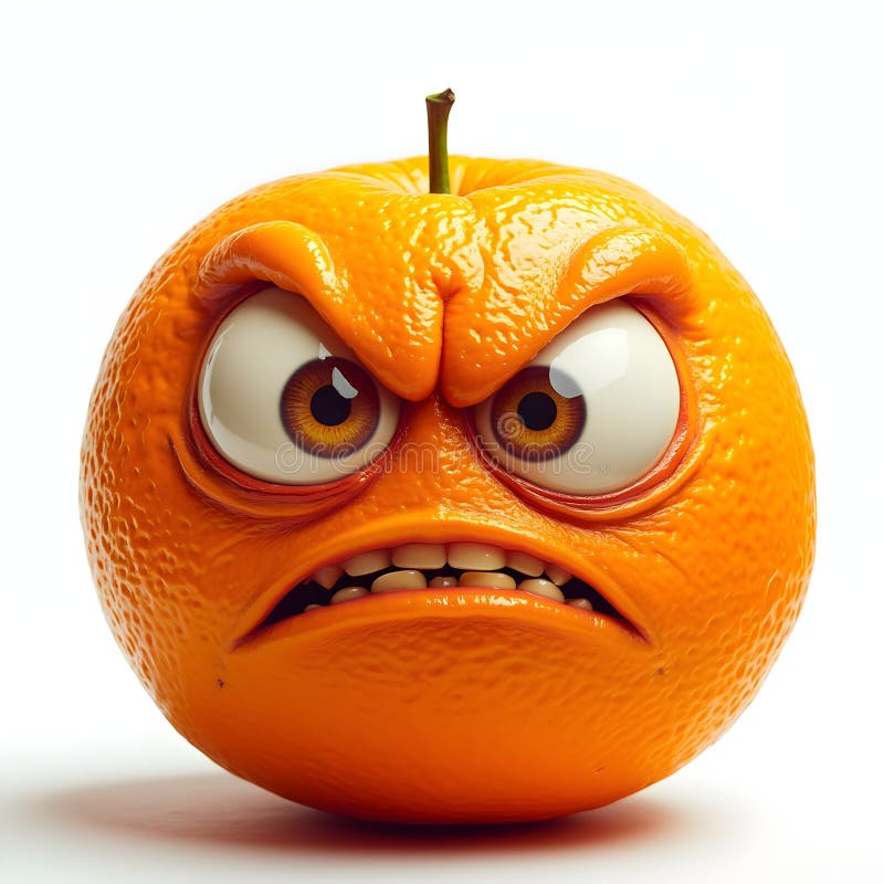 Angry Orange Fruit Character with Furious Face Expression Stock ...