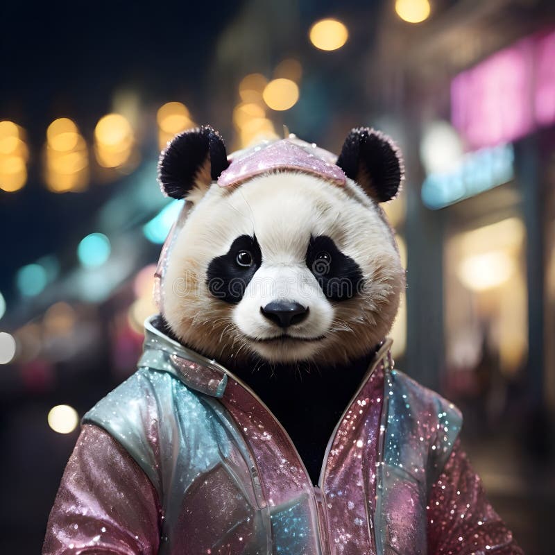 Anthropomorphic Panda in a Suit at the Carnival Night - Pastel Colors ...