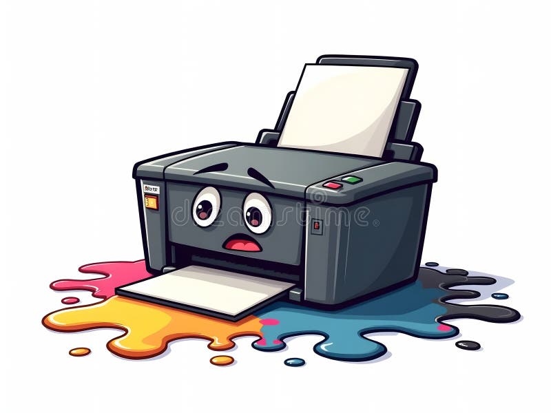 Sad and Leaking Printer Cartoon Icon – Perfect for Mascots, Monograms ...