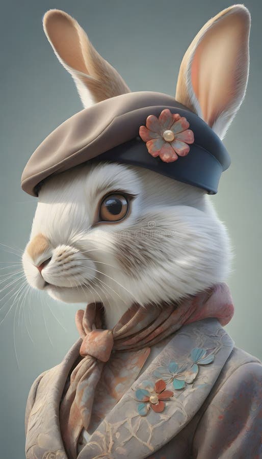 Anthropomorphic Rabbit Dressed in an Attire, Complete with a Hat ...
